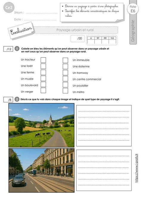 Géographie Ce2 Evaluation Paysages Urbains Et Ruraux