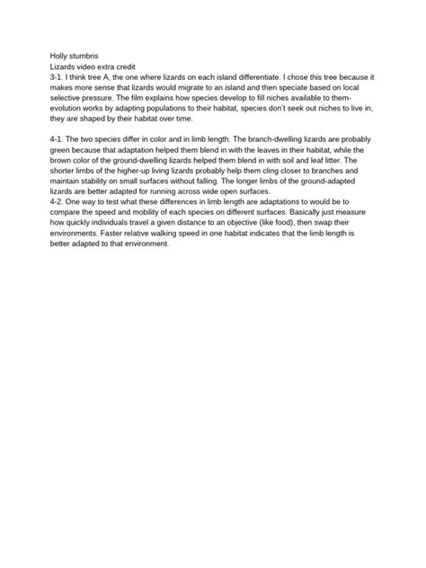 Lizard Evolution Extra Credit Pdf Social Science Home And Garden
