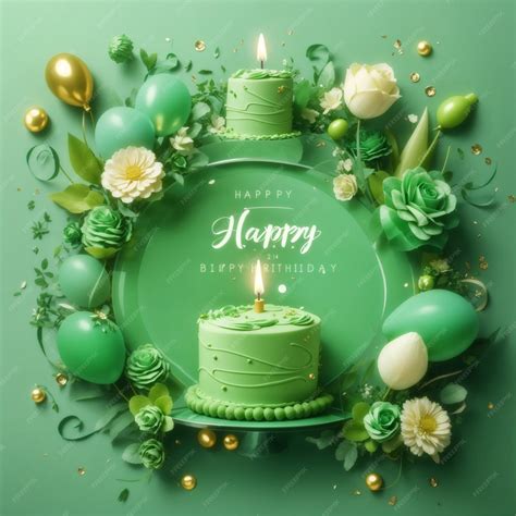 Premium Ai Image Beautiful Green Happy Birthday Template