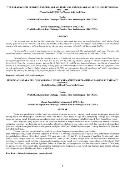 The Relationship Between Underhand Pass Tests And Underhand Pass Skills