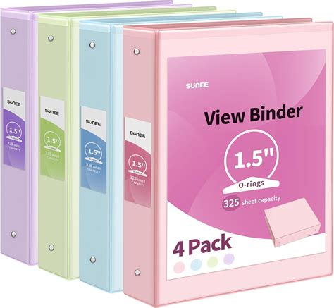 Sunee 15 Inch Binders 3 Ring 4 Pack Clear View 1 12 Inch Binders