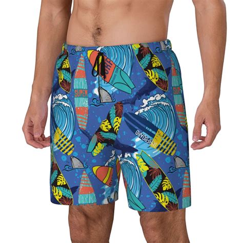 Picia Hawaiian Style Pattern Mens Swim Trunks With Compression Liner