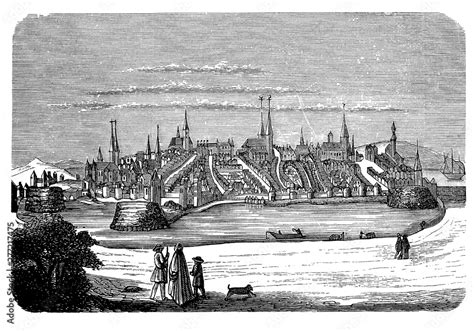Stock Illustration „print Of The 15th Century Of Lubeck German City Of