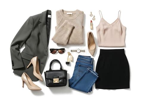 Chic Business Casual Outfit Flat Lay With Accessories Stock