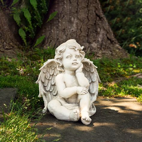 10 75 White Sitting Cherub Angel Outdoor Garden Statue Decoration