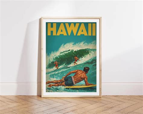 Hawaii Surfing Art Print Vintage Style Beach Poster Digital Download