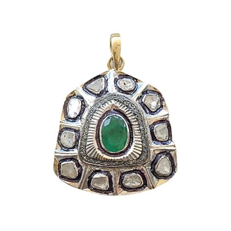 Diamond And Emerald Sterling Silver Pendant Etsy