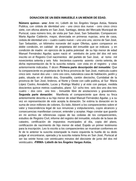 Donación De Inmueble A Menor De Edad Pdf