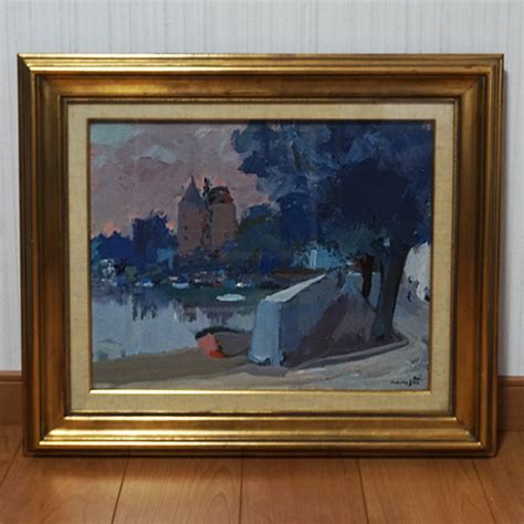 Yahooオークション 高橋敬 「城のある海岸通りポルノック」 油彩