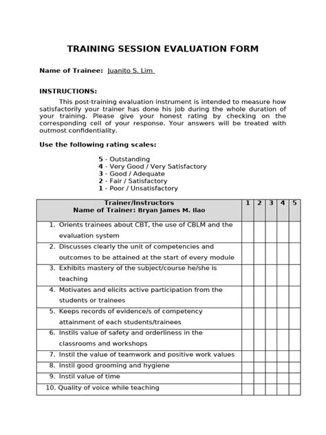 Training Session Evaluation Form Pdf Learning Education Theory