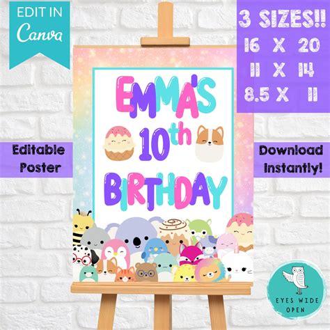 Custom Coordinating Squishy Birthday Party Poster Three Sizes