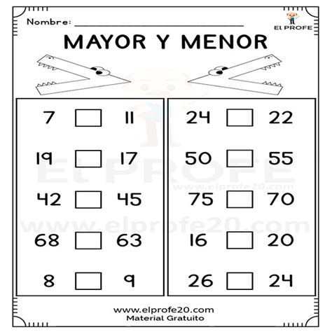 Fichas De Ejercicios De Mayor Y Menor Para Primaria