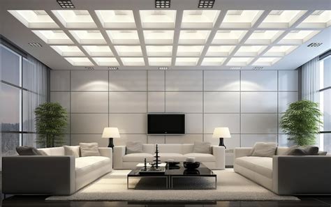 Premium Photo The Ceiling Design Incorporates Recessed Panels In A