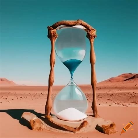 Many Giant Hourglasses Under The Sun In A Desert Landscape