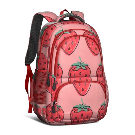 Pink Strawberry Plants Fruit Backpack For Schoolcute School Bag