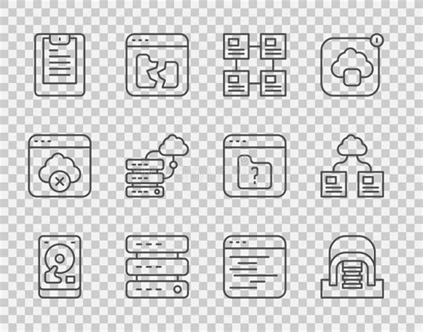 Set Line Hard Disk Drive Hdd Hangar With Servers Hierarchy Organogram Chart Server Data Web