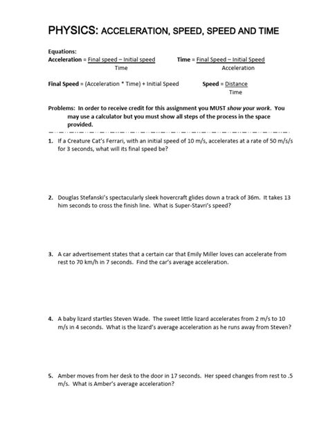 Practice Problems Acceleration 2 Pdf Speed
