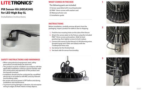 Pir Sensor Kit For Led High Bay Sl Instructions Litetronics
