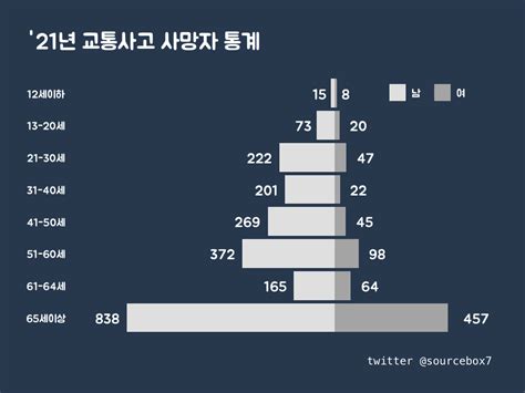 R 그래프 21년 교통사고 통계를 이용한 막대그래프 연령층별 성별
