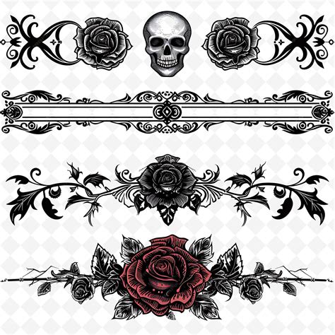 Dramatic Black Rose Borderlines Design With Skull Motifs And Creative