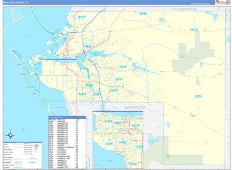 Manatee County Fl Zip Code Wall Map Basic Style By Marketmaps Mapsales