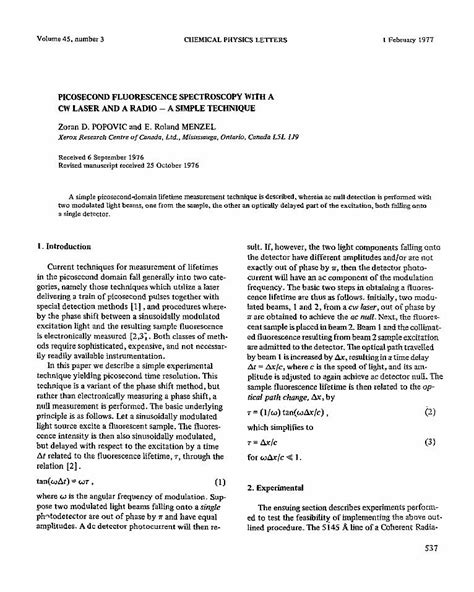 Pdf Picosecond Fluorescence Spectroscopy With A Cw Laser And A Radio — A Simple Technique