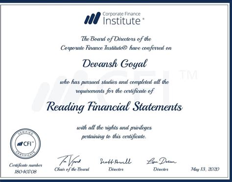 Devansh Goyal On Linkedin Thank U Corporate Financial Institute I M Complete My Certification On