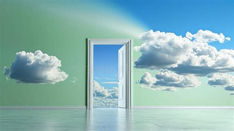 Open Door To Sky Surreal Room Cloudscape Digital Art Dream Fantasy