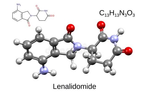 Chemical Formula Skeletal Formula And 3d Ball And Stick Model Of Anticancer Drug Lenalidomide