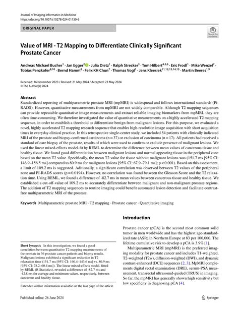 Pdf Value Of Mri T2 Mapping To Differentiate Clinically Significant Prostate Cancer