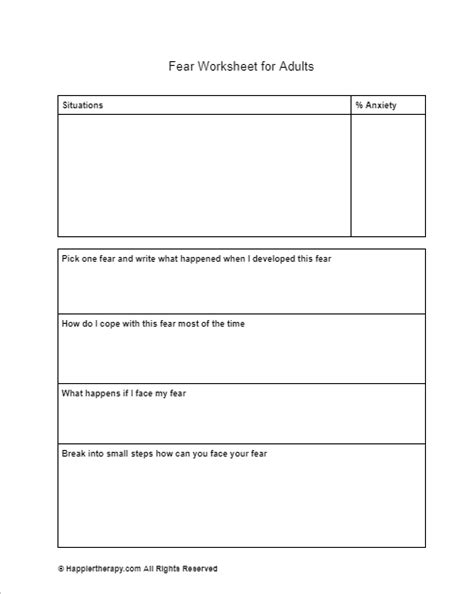 Fear Worksheet For Adults Happiertherapy