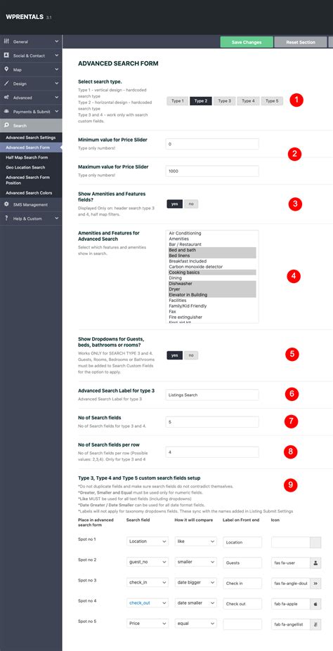 theme options advanced search form fields wp rentals help wp