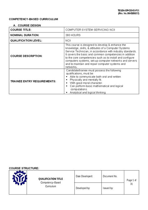 371022214 Competency Based Curriculum For Computer System Servicing