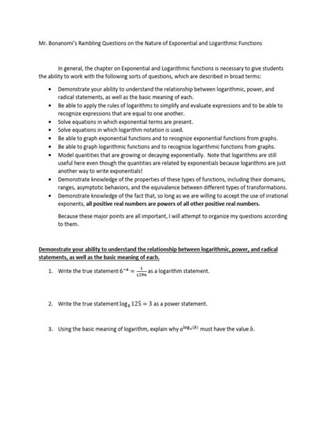 Exponential And Logarithmic Functions Guide Pdf Logarithm