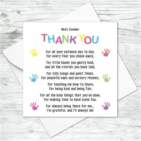 Personalised Thank You Card End Of Year Teacher Pre School Etsy Uk Artofit