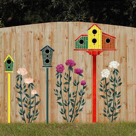 Bird House Fencewall Stencils Lovestencil Garden Design Etsy