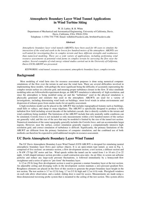 Pdf Atmospheric Boundary Layer Wind Tunnel Applications In Wind