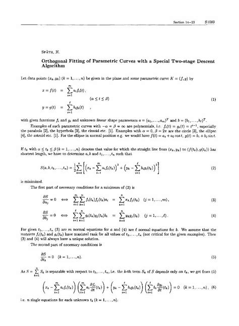 PDF Orthogonal Fitting Of Parametric Curves With A Special Two Stage Descent Algorithm