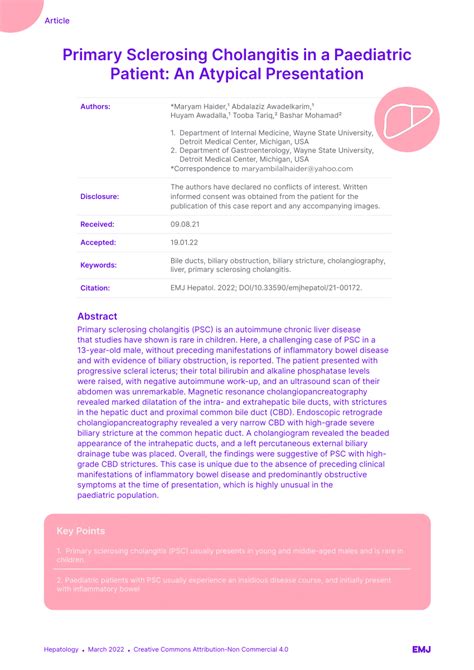 Pdf Primary Sclerosing Cholangitis In A Paediatric Patient An Atypical Presentation