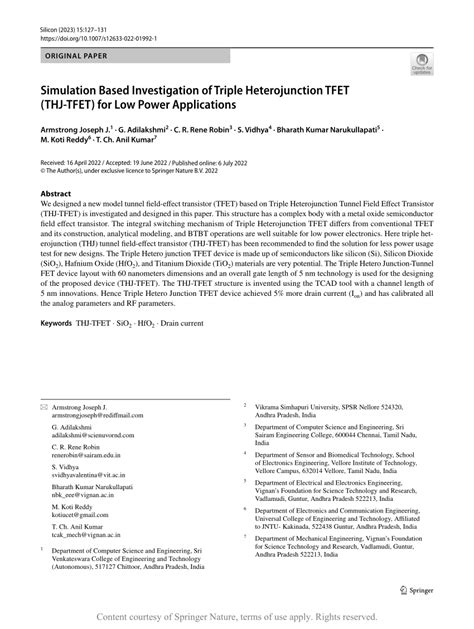 Simulation Based Investigation Of Triple Heterojunction Tfet Thj Tfet