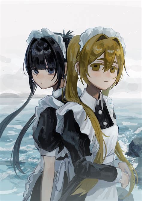 Iwonu Original Highres 2girls 3 Apron Back To Back Black Dress