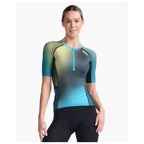 2xu Womens Aero Tri Sleeved T Shirt Cyanwhite