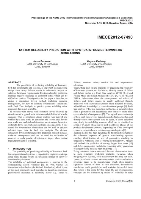 Pdf System Reliability Estimation With Input Data From Deterministic