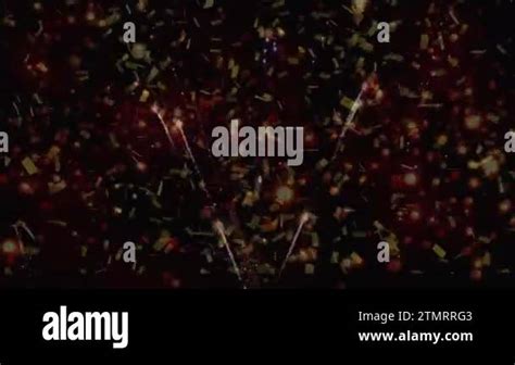 Animation Of Fireworks Exploding And Confetti Falling Against Black
