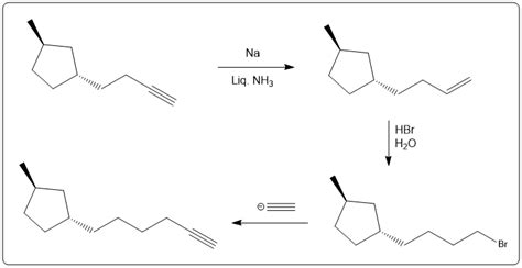 using the given initial compound synthesize the molecule shown o
