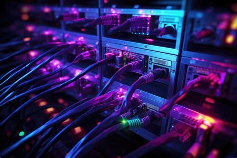 premium ai image big database servers connection with fiber optic cable