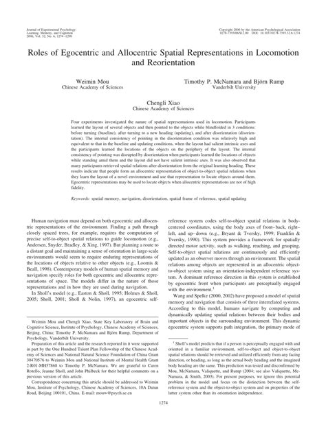 Pdf Roles Of Egocentric And Allocentric Spatial Representations In
