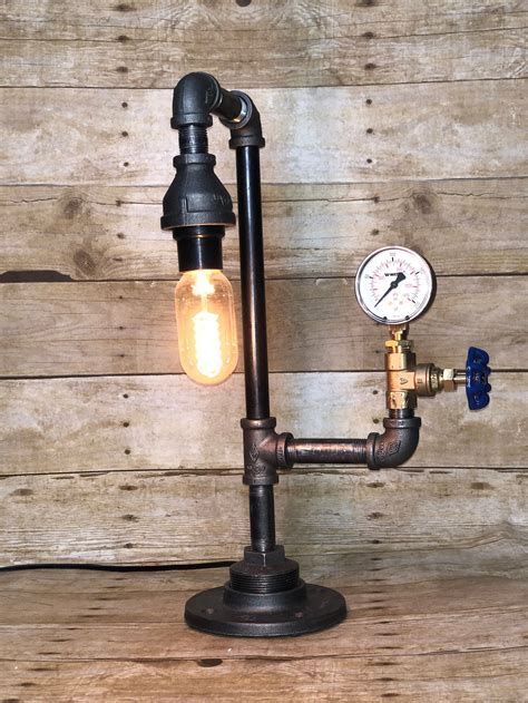 Industrial Pipe Desk Table Lamp With Gauge And Valve Gearhead Etsy