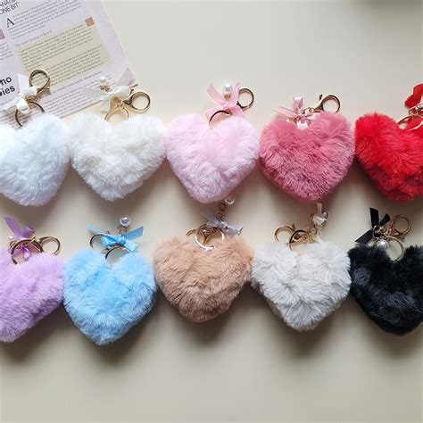 하트 폼폼이 가방 키링 장식 백참 퍼 털 차키 열쇠고리 에이블리