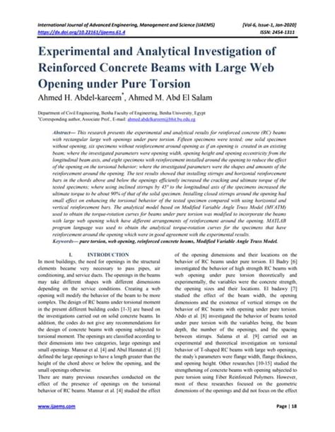 Experimental And Analytical Investigation Of Reinforced Concrete Beams With Large Web Opening